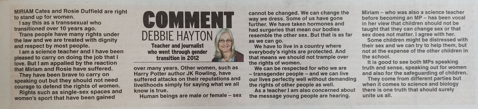 I’m a transsexual and I stand with Miriam Cates and Rosie Duffield ...