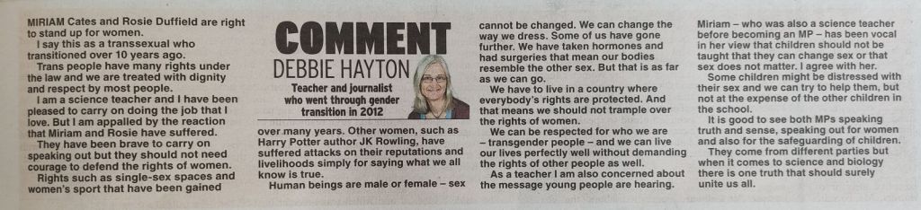 I’m a transsexual and I stand with Miriam Cates and Rosie Duffield ...